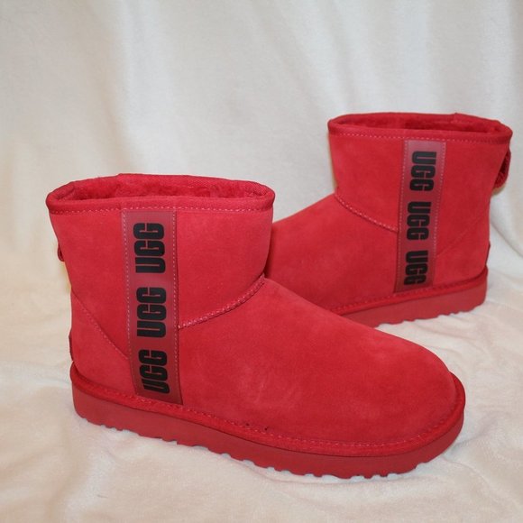 UGG | Shoes | Nib Ugg Womens Mini Suede Shearling Logo Ankle Boots Red ...